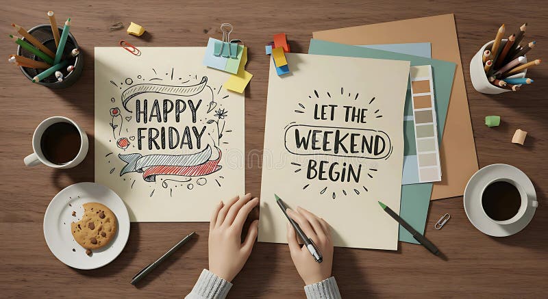 Happy Friday, Weekend Begins: Artistic Workspace Setup by AI Generated ...
