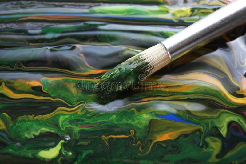 Mixture of Acrylic Paints. Mixed Colors and Brush. Stock Image - Image ...