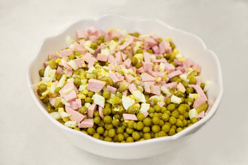 Mixture of Chopped Ham, Boiled Eggs and Green Peas Stock Image - Image ...