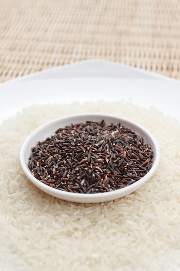 Mixture of Dark Brown and White Rice on Two White Plates Stock Image ...