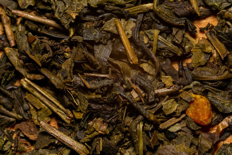 A Mixture of Dry Green Large-leaf Tea with Soursop. Background Stock ...