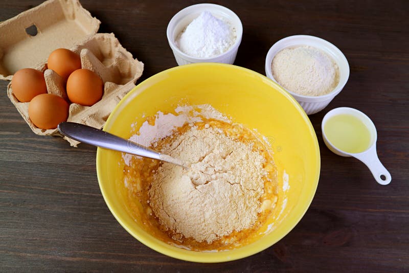 Mixture in Mixing Bowl and with Another Ingredients for Baking Whole ...