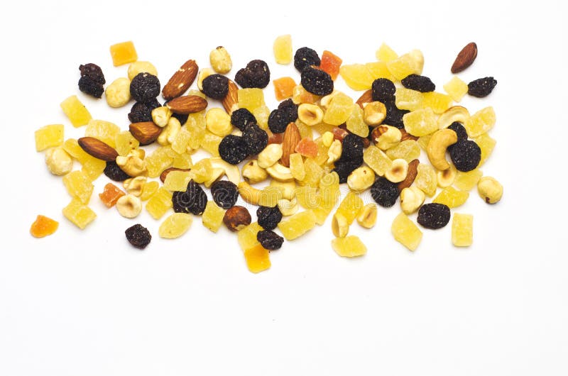 Mixture of Nuts and Candied Fruits and Raisins Stock Photo - Image of ...