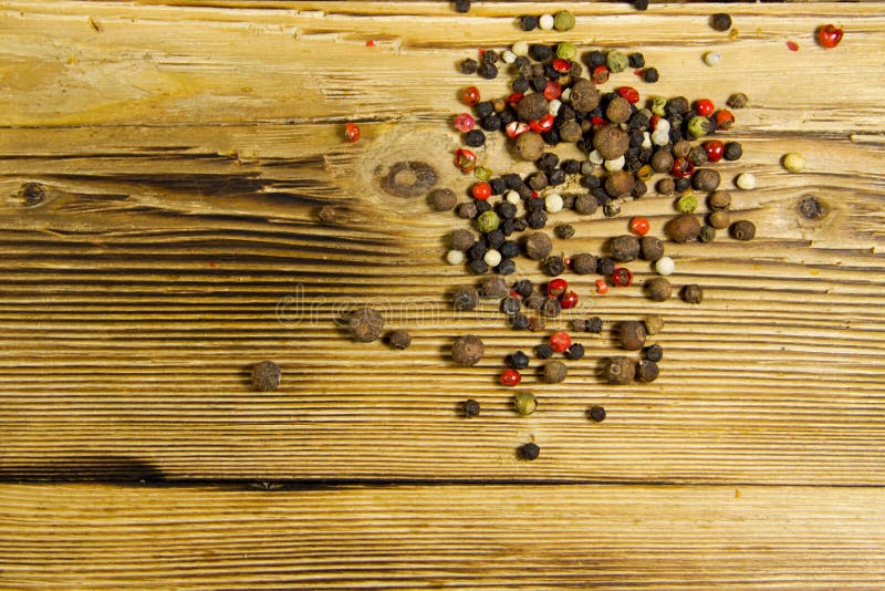 Mixture of Peppers Spice on Wooden Table Stock Photo - Image of mixture ...