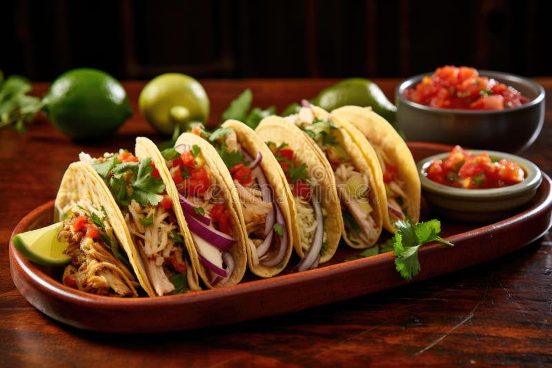 A Mixture of Soft and Hard-shell Tacos with Various Fillings Stock ...