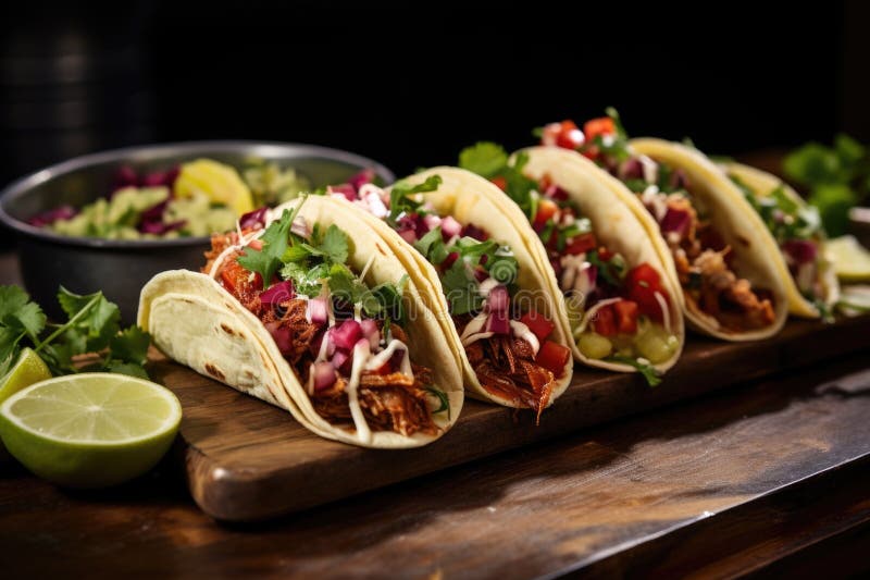 A Mixture of Soft and Hard-shell Tacos with Various Fillings Stock ...