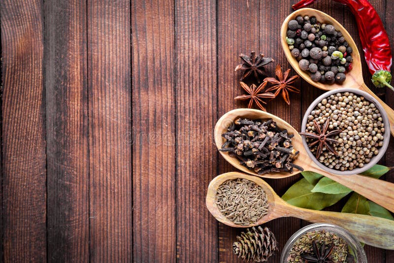 A Mixture of Spices. Wooden Spoon Stock Photo - Image of cumin, mixture ...