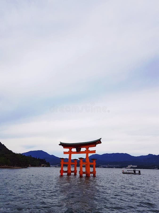 Miyajima Red Gate, Japan stock image. Image of surrounded - 128085033
