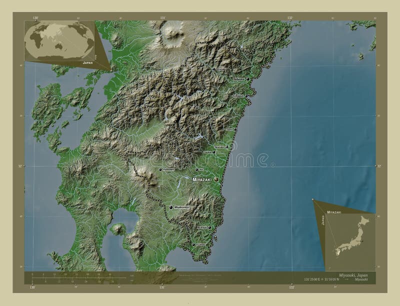 Miyazaki, Japan. Wiki. Labelled Points of Cities Stock Illustration ...