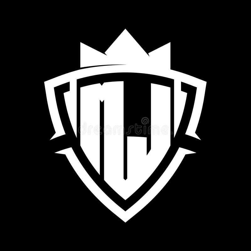 MJ Letter Monogram with Triangle Curve Shield Shape with Crown White ...