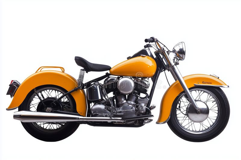Classic Yellow Vintage Cruiser Motorcycle – Isolated Retro Ride with ...
