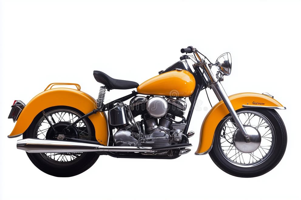 Classic Yellow Vintage Cruiser Motorcycle – Isolated Retro Ride with ...