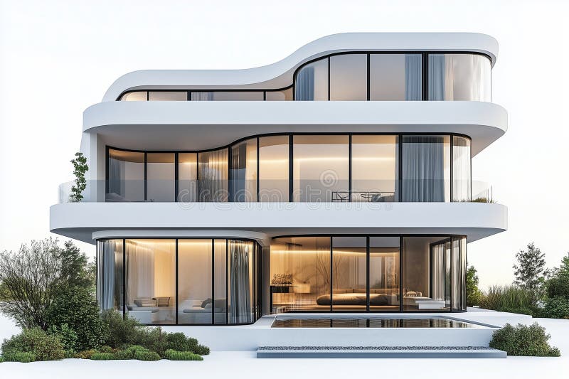 Futuristic Curved-Design Modern Villa with Panoramic Glass Windows and ...