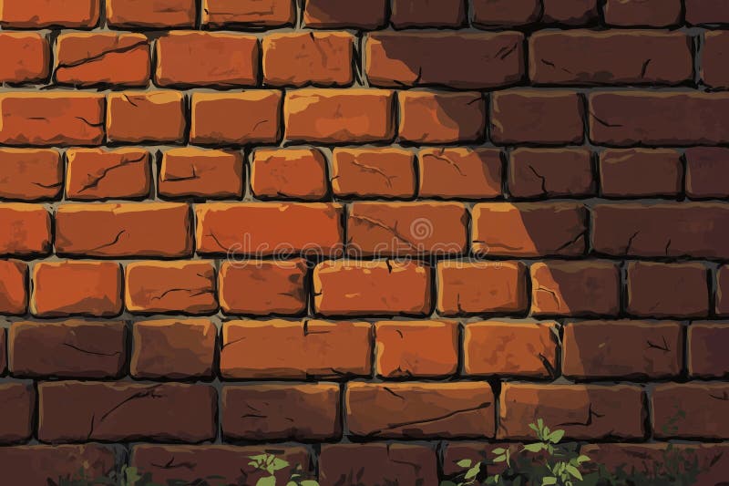 Illustrated Red Brick Wall with Textured Shadows and Vintage Appeal ...