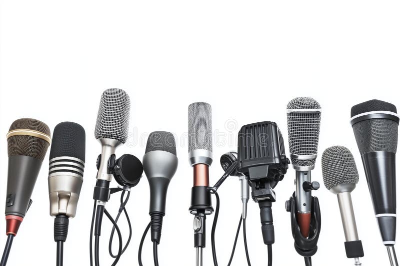 Various Microphones Isolated on White Background Stock Image - Image of ...