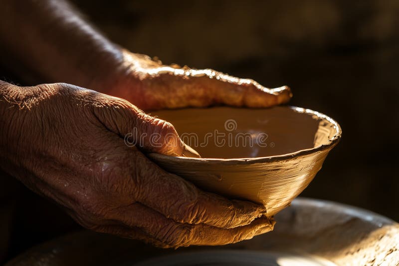 Potter S Hands Gently Shaping Clay into a Bowl on a Spinning Wheel ...