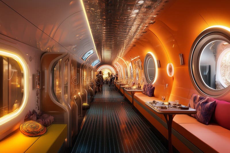 Futuristic Train Passing through Lush Green Eco Friendly Tunnel in ...