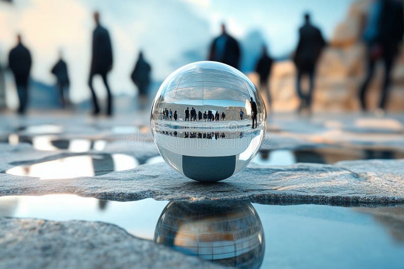 Crystal Ball Reflecting a Crowd of People, Emphasizing Perspective and ...
