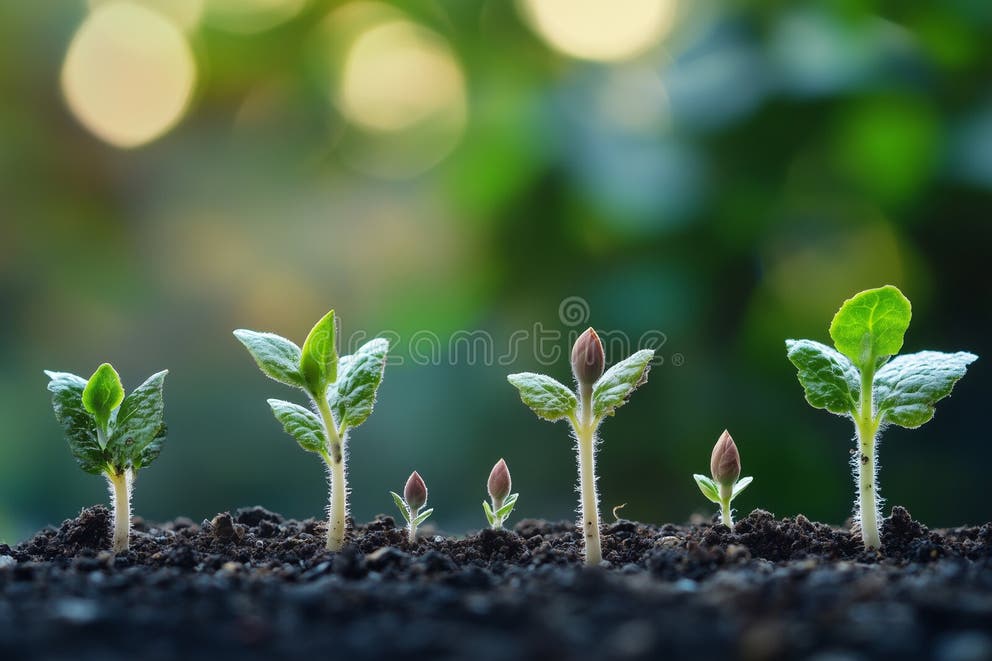 Row of Young Plants Growing in Soil, Emphasizing Growth and New ...