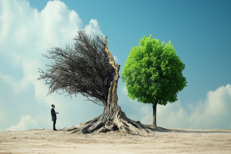 Conceptual Image of Two Trees, Representing Duality, Choice, or ...