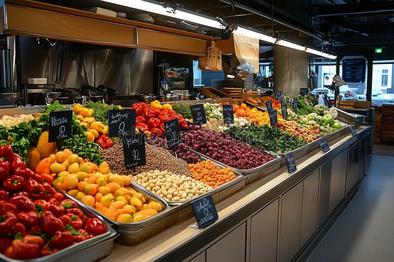 Fresh Produce Display at a Modern Market, Emphasizing Variety and ...