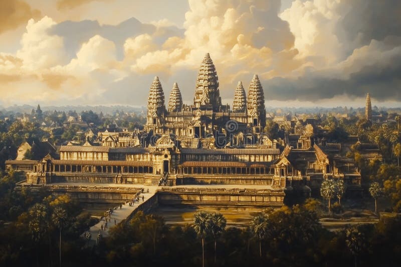 Majestic View of Angkor Wat at Sunrise Stock Illustration ...