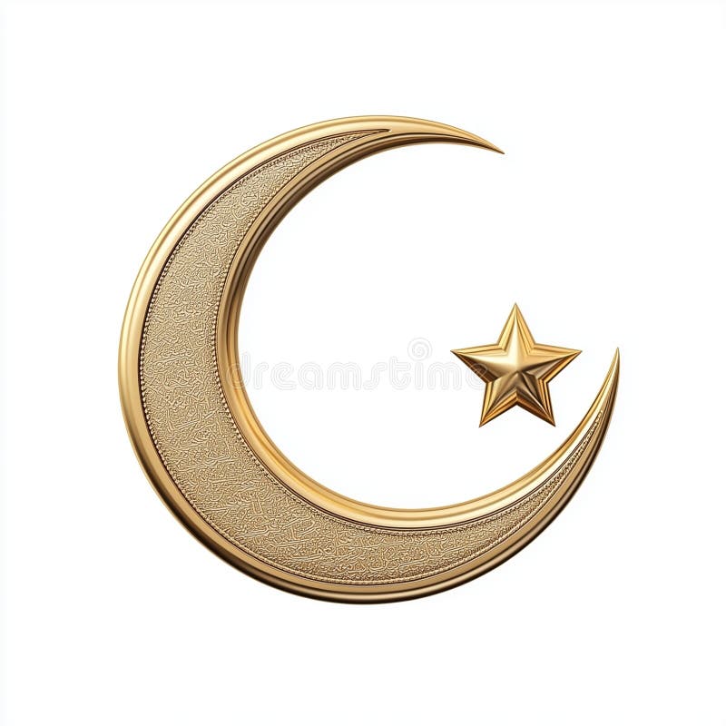 Golden Crescent Moon with Hanging Star and Intricate Islamic Calligraphy Stock Illustration ...