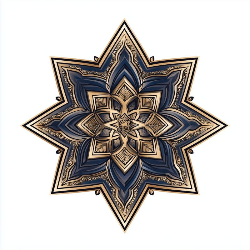 Ornate Blue and Gold Eight-Pointed Star Mandala Stock Illustration ...