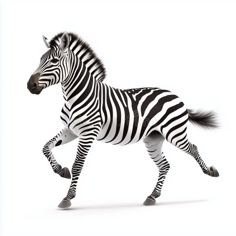 Striking Zebra Galloping on White Stock Illustration - Illustration of ...