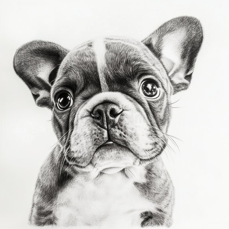 Black & White French Bulldog Puppy – Detailed Pencil Sketch Stock Image ...