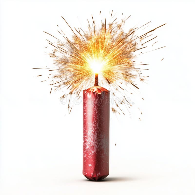 Lit Firecracker with Sparking Fuse Isolated on White Stock Illustration ...