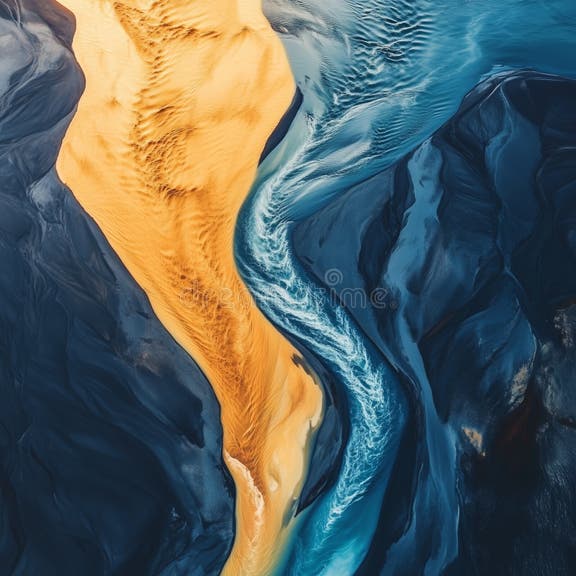 Dual Currents: Aerial View of Converging Colored Rivers Stock ...
