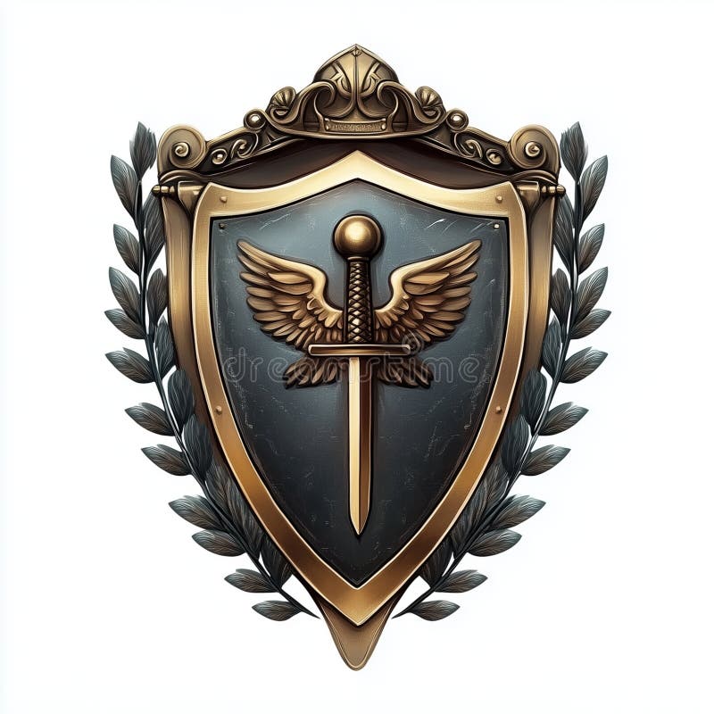 Majestic Winged Sword Shield with Gold Embellishments Stock ...