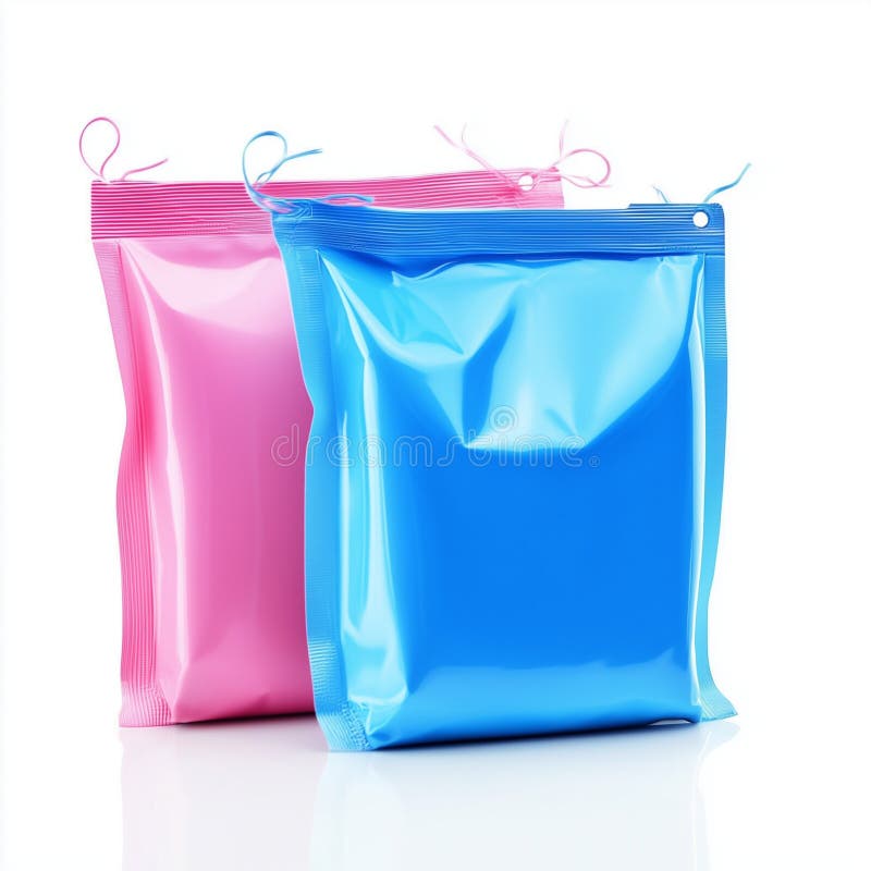Colorful Detergent Powder Packaging Pink Blue Isolated White Background ...