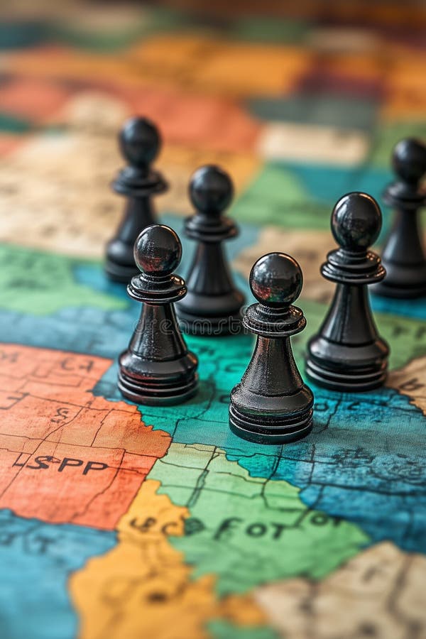 Chess Pawns on a World Map – Global Strategy and Power Dynamics Stock ...