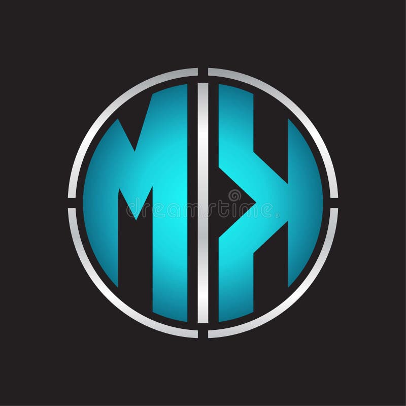 MK Logo Initial with Circle Line Cut Design Template on Blue Colors ...