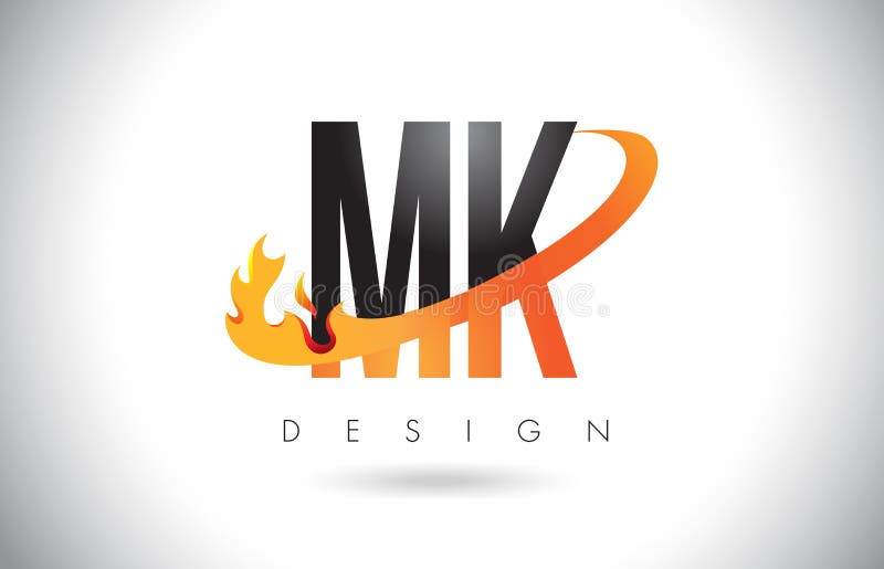 Mk M K Letter Logo With Fire Flames Design And Orange Swoosh Stock Vector Illustration Of