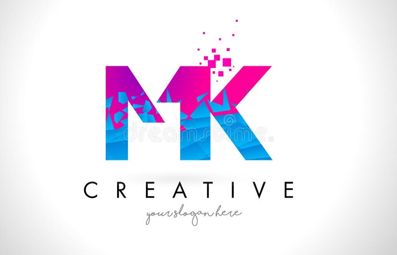 MK M K Letter Logo with Shattered Broken Blue Pink Texture Design ...