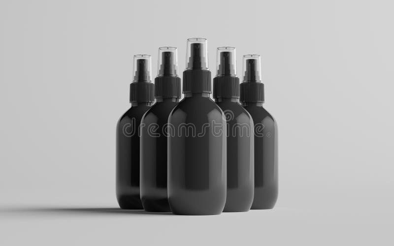 200ml Black Plastic Spray Bottle Mockup - Multiple Bottles. 3D ...