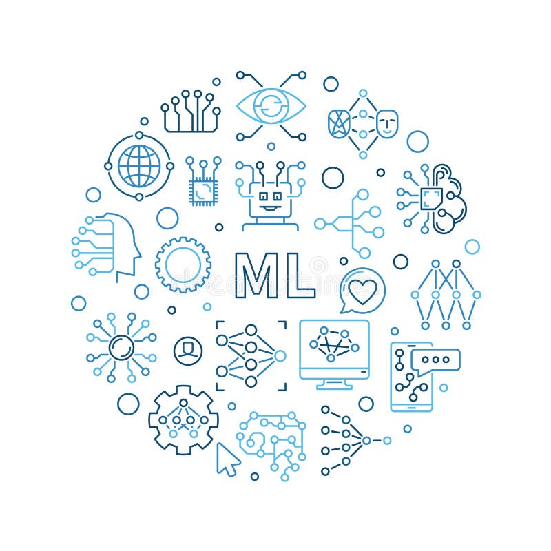 ML Concept Round Line Banner. Vector Machine Learning Illustration ...