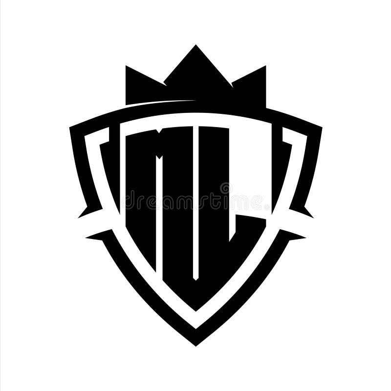 ML Letter Bold Monogram Triangle Curve Shield Shape with Crown Black ...