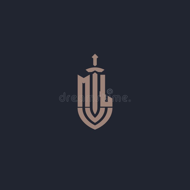 ML Logo Monogram with Sword and Shield Style Design Template Stock ...