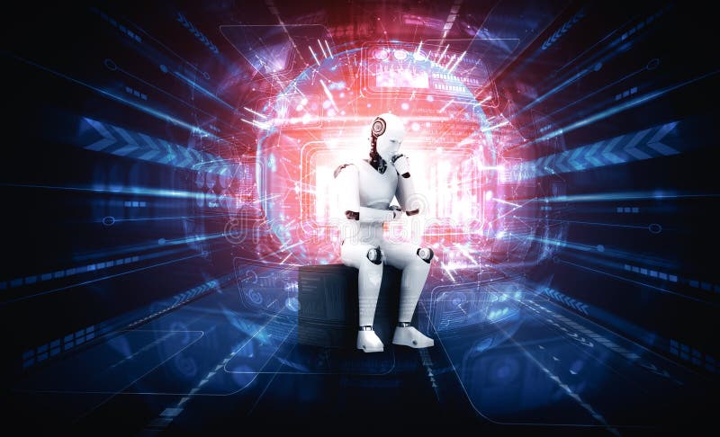 MLB Thinking AI Humanoid Robot Analyzing Hologram Screen Shows Concept ...