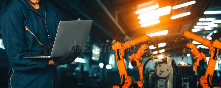 MLB Engineer Use Advanced Robotic Software To Control Industry Robot Arm in Factory Stock Image ...