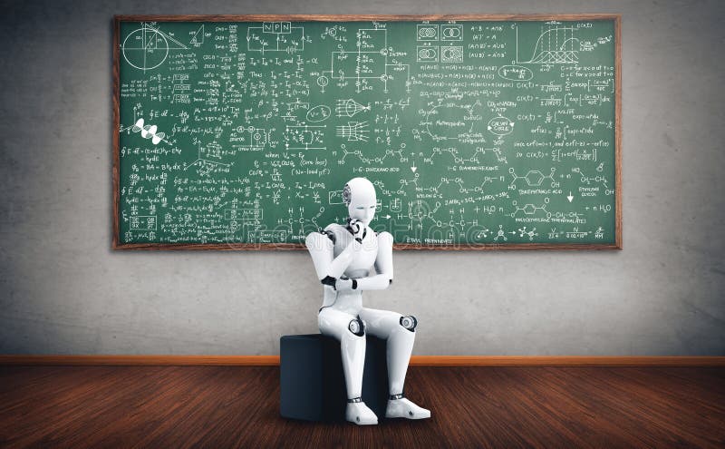 MLB Thinking AI Humanoid Robot Analyzing Screen of Mathematics Formula ...