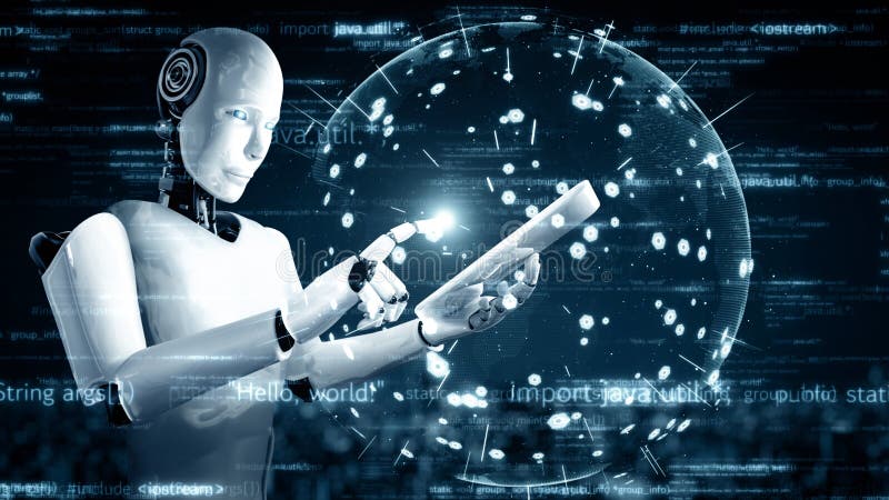 MLP Futuristic Robot Artificial Intelligence Huminoid AI Programming Coding Stock Illustration ...