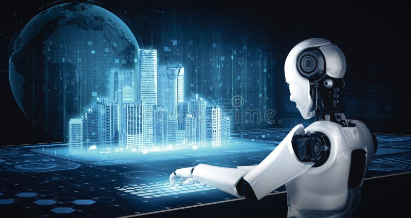 MLP Robot Humanoid Use Laptop and Sit at Table for Global Network ...