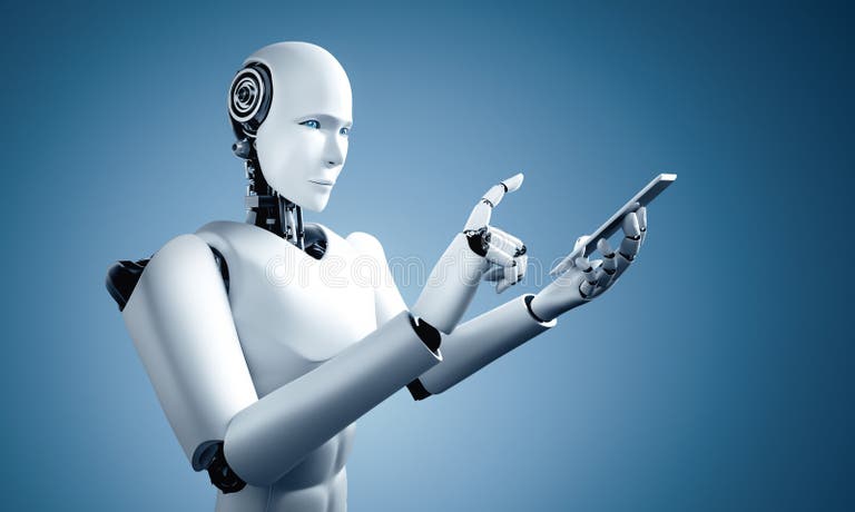 MLP Robot Humanoid Use Mobile Phone or Tablet in Future Office Stock ...