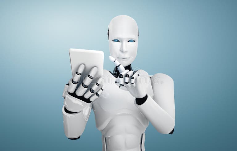 MLP Robot Humanoid Use Mobile Phone or Tablet in Future Office Stock ...