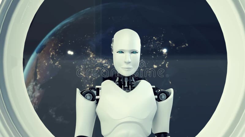 MLP Futuristic Robot, Artificial Intelligence CGI Inside Spaceship in Space Universe Stock ...